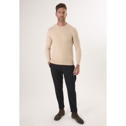 Rundhalspullover FELIX HARDY "Pullover mit Rundhalsausschnitt aus Kabelstrick", Herren, Gr. L, beige, 100% Baumwolle, Pullover Rundhalspullover
