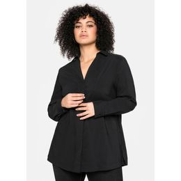 sheego Damen Hemdbluse, schwarz, Gr. 40, unifarben, 70% Baumwolle, 27% Polyamid, 3% Elasthan, Blusen