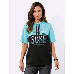 Sweatshirt Inspirationen, Damen, Gr. 36, aquamarin, schwarz, 50% Modal, 44% Polyester, 6% Elasthan, gemustert, mehrfarbig, Sweatshirts Sweatshirt