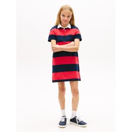 Polokleid Tommy Hilfiger "RUGBY POLO DRESS SHORT SLEEVE", M&auml;dchen, Gr. 14 (164), N-Gr, rot (schwarz night navy stripes), Piqu&eacute;, Obermaterial: 100% Baumwolle, gestreift, regular fit kurz, abgesteppte Kante, Kleider, Kinder bis 16 Jahre, Baumwoll-Piqu&eacute;, regular fit