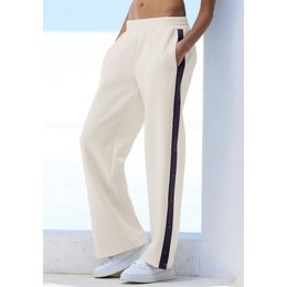 Damen Relaxhose, beige, Gr. XS, Copenhagen Studios, unifarben mit Farbeinsatz, Trikot, Obermaterial: 75% Polyester, 17% Viskose, 8% Elasthan, Hosen,
