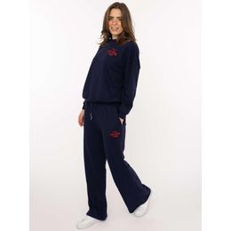 Sweathose Zwillingsherz "Feel Good Club", Damen, Gr. S/M, N-Gr, marine, Sweatware, Obermaterial: 60% Baumwolle, 40% Polyester, bestickt, unifarben, lang, Hosen Sweathose, unifarben, kleine Stickerei