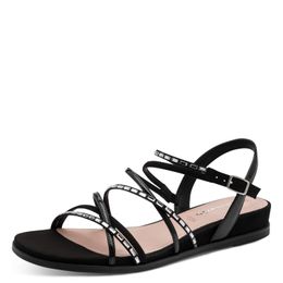 Keilsandalette Tamaris, Damen, Gr. 40, schwarz, Lacksynthetik, Textil, gl&auml;nzend, unifarben, Schuhe, Riemchensandale, Sommerschuh mit glitzernden Strasssteinchen
