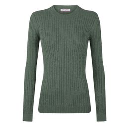 Rundhalspullover FELIX HARDY "Zopfmuster Pullover mit Rundhals", Damen, Gr. L, gr&uuml;n, 100% Baumwolle, Pullover Rundhalspullover