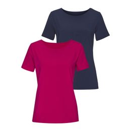 T-Shirt Lascana "mit Rundhals-Ausschnitt", Damen, Gr. 32/34, bunt (hibiskus, navy), Single Jersey, Obermaterial: 50% Baumwolle, 45% Modal (TENCEL&trade;), 5% Elasthan, unifarben, Basic, bequem, Rundhals, Shirts T-Shirt, aus elastischer Baumwoll-Modal-Qualit&auml;t