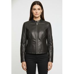 Lederjacke BOSS Orange "Saleste Premium Damenmode", Damen, Gr. 34, schwarz (schwarz 001), Obermaterial: 100% Lammleder, unifarben, regular fit, mit Rei&szlig;verschluss, Jacken, aus fein genarbtem Leder