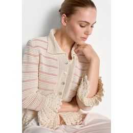 RICHROYAL Damen Strickjackepearl wei&szlig;, Gr. XS, gestreift, Strick, Obermaterial: 80% Baumwolle, 20% Polyester, Strickjacken, Regular fit mit