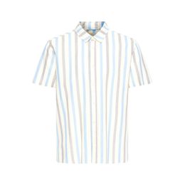 Kurzarmhemd Blend "BHABAN SHIRT STRIPE", Herren, Gr. M, N-Gr, lichen blau, Web, Obermaterial: 70% Baumwolle, 30% Leinen, Leinenoptik, gepflegt, gestreift, relaxed fit normal, Hemden