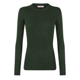 Rundhalspullover FELIX HARDY "Zopfmuster Pullover mit Rundhals", Damen, Gr. M, dunkel gr&uuml;n, 100% Baumwolle, Pullover Rundhalspullover