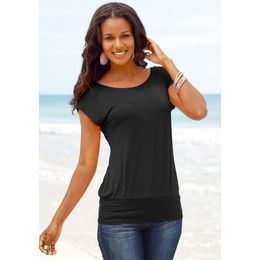 Lascana Longshirt 'mit breitem Bund' schwarz Gr. 36/38 f&uuml;r Damen. Mit Rundhals. Figurumspielend. Nachhaltig.
