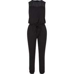 Jumpsuit Urban Classics "Urban Classics Damen Ladies Tech Mesh Long Jumpsuit", Damen, Gr. L, US-Gr&ouml;&szlig;en, schwarz, 95% Viskose, 5% Elasthan, unifarben, normal, Rundhals, Overalls Jumpsuit