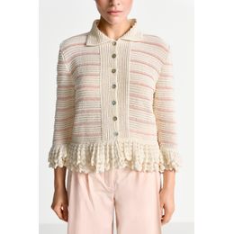 RICHROYAL Damen Strickjackepearl wei&szlig;, Gr. M, gestreift, Strick, Obermaterial: 80% Baumwolle, 20% Polyester, Strickjacken, Regular fit mit