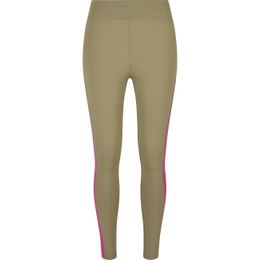 Leggings Urban Classics "Urban Classics Damen Ladies Color Block Leggings", Damen, Gr. L, US-Gr&ouml;&szlig;en, khaki, brightviolet, 80% Polyimid, 20% Elasthan, unifarben, skinny fit, Hosen Leggings