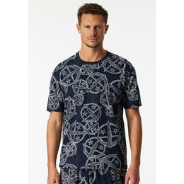 Kurzarmshirt Schiesser "Schiesser 150 Years", Herren, Gr. 54, bunt (913, multicolor 2), Single Jersey, Obermaterial: 100% Baumwolle, bequem h&uuml;ftlang, Rundhals, Shirts, Rundhalsausschnitt, Baumwolle, Allover-Print