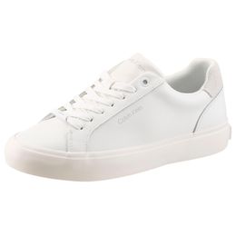 Plateausneaker Calvin Klein "VULC LACE UP LTH MIX", Herren, Gr. 37, wei&szlig;, Leder, unifarben, Basic, Schuhe Plateausneaker, Casual-Schn&uuml;rschuh, Freizeitsneaker mit CK-Logo