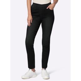 Schlupfjeans Heine, Damen, Gr. 36, Normalgr&ouml;&szlig;en, schwarz (schwarz denim), 81% Baumwolle, 17% Polyester, 2% Elasthan, unifarben, lang, Jeans Schlupfjeans