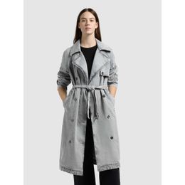 Trenchcoat Khujo "ENZA", Damen, Gr. S, grau acid, Web, 100% Baumwolle, regular fit, Raglan&auml;rmel abgesteppte Kante verstellbar, M&auml;ntel