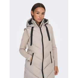Jacqueline de Yong JDY Damen Steppweste "JDYSKYLAR LIFE HOOD WAISTCOAT OTW NOOS", grau, Gr. S, unifarben mit Farbeinsatz, Steppware, Obermaterial: 100% Polyester, Westen