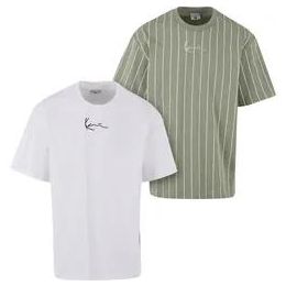 T-Shirt Karl Kani "Karl Kani Small Signature Essential Tee 2 Pack", Damen, Gr. XS, wei&szlig;, gr&uuml;n, 100% Baumwolle, gestreift, normal, Rundhals, Shirts T-Shirt