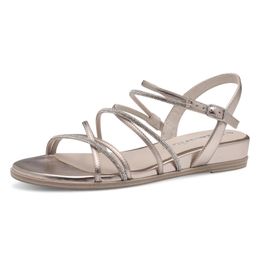 Keilsandalette Tamaris, Damen, Gr. 38, gold (goldfarben), Lederimitat, Textil, gl&auml;nzend, unifarben, Schuhe, Riemchensandale, Sommerschuh mit glitzernden Strasssteinchen