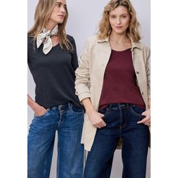 Street One Damen T-Shirt, rot, Gr. 34, unifarben, Web, 50% Baumwolle, 50% Modal, Shirts, mit abgerundetem V-Ausschnitt