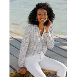 Klassische Bluse Heine, Damen, Gr. 34, hellgrau, ecru, bedruckt, 95% Viskose, 5% Elasthan, bedruckt, gemustert, mehrfarbig, V-Ausschnitt, Blusen