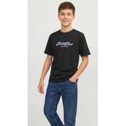 Jack & Jones T-Shirt JACK & JONES JUNIOR "JORCATSKILLS TEE SS CN FST JNR", Jungen, Gr. 128, schwarz, Single Jersey, Obermaterial: 100% Baumwolle, bedruckt, regular fit normal, Rundhals, Shirts T-Shirt