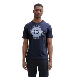 Rundhalsshirt Tom Tailor Denim, Herren, Gr. XL, blau (schwarz navy), Single Jersey, Obermaterial: 100% Baumwolle, unifarben, regular fit taillenbedeckt, Rundhals, Shirts Rundhalsshirt, mit verschiedenen Logo Prints