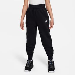 Jogginghose Nike Sportswear "CLUB FLEECE BIG KIDS' (GIRLS') HIGH-WAISTED FITTED PANTS", M&auml;dchen, Gr. M (140/146), N-Gr, schwarz-wei&szlig; (schwarz, schwarz, wei&szlig;), Obermaterial: 80% Baumwolle, 20% Polyester, Hosen Jogginghose