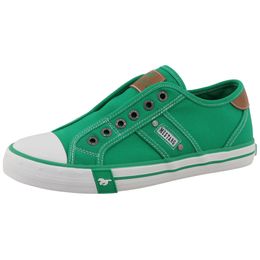 Slip-On Sneaker Mustang Shoes "Winona", Damen, Gr. 39, gr&uuml;n, Baumwolle, Schuhe, Slipper, Halbschuh mit modischen Kontrastn&auml;hten