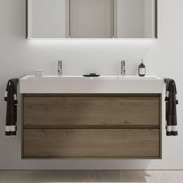 Burgbad Devio Schrank mit Keramik-Doppelwaschtisch, 2 Ausz&uuml;ge, SHKF121F7218C0001,