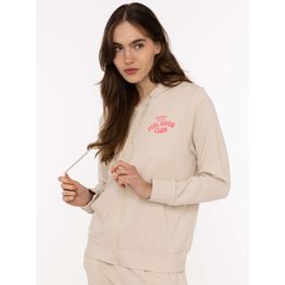 Zwillingsherz Damen Kapuzensweatjacke ""Feel Good Club""beige, Gr. S, bestickt, unifarben, Sweatware, Obermaterial: 60% Baumwolle, 40% Polyester,
