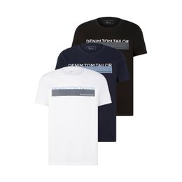 Herren Rundhalsshirt, bunt, Gr. L, Tom Tailor Denim, bedruckt, Single Jersey, Obermaterial: 100% Baumwolle, Shirts, mit Logo Print