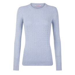 Rundhalspullover FELIX HARDY "Zopfmuster Pullover mit Rundhals", Damen, Gr. S, blau, 100% Baumwolle, Pullover Rundhalspullover