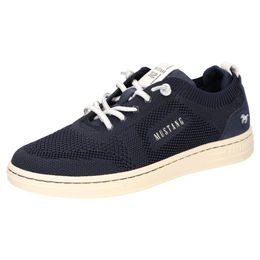 Slip-On Sneaker Mustang Shoes, Damen, Gr. 38, blau (dunkelblau), Lederimitat, Textil, Schuhe, Slipper, Sommerschuh mit Strickb&uuml;ndchen