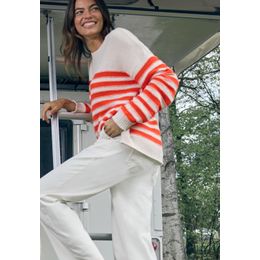 Strickpullover Cecil, Damen, Gr. XL (44), pearl beige, Web, 65% Baumwolle, 35% Nylon, gestreift, comfort fit normal, U-Boot-Ausschnitt, Rippb&uuml;ndchen, Pullover Strickpullover, Grobstrick