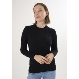 V-Ausschnitt-Pullover FELIX HARDY "Kabelstrick-Pullover mit V-Ausschnitt", Damen, Gr. L, schwarz, 100% Baumwolle, Pullover