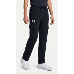 Sporthose Under Armour "UA B ICON WOVEN PANT", M&auml;dchen, Gr. XS (122), N-Gr, schwarz,, wei&szlig;, Obermaterial: 87% Polyester, 13% Elasthan, Hosen Sporthose