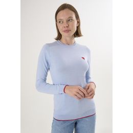 Rundhalspullover FELIX HARDY "Strickpullover mit Rundhalsausschnitt", Damen, Gr. L, blau, 100% Baumwolle, Pullover Rundhalspullover