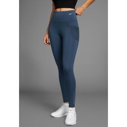 Funktionshose FAYN SPORTS "Push-up Lauf-Tights", Damen, Gr. 48, N-Gr, blau (marine), Interlock, Obermaterial: 77% Polyester, 23% Elasthan, clean, unifarben, schmal 7/8-L&auml;nge, Hosen Funktionshose, mit Taschen