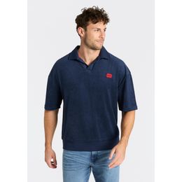 Poloshirt HUGO UNDERWEAR "Terrence", Herren, Gr. L (52), blau (dunkelblau 410), Web, Obermaterial: 35% Baumwolle, 35% Modal, 30% Polyester, oversize, Shirts