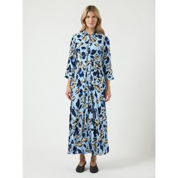 Hemdblusenkleid Y.A.S "YASSAVANNA LONG SHIRT DRESS", Damen, Gr. XXL, N-Gr, blau (clear sky aop:liro print), Web, Obermaterial: 100% Viskose, gemustert, relaxed fit lang, Kleider, Sommerkleid, mit 3/4 &Auml;rmel
