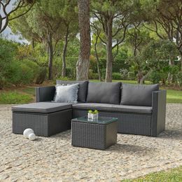 Ambia Garden Loungegarnitur, Schwarz, Dunkelgrau, Metall, Kunststoff, Glas, Textil, F&uuml;llung: Komfortschaum,Komfortschaum, Loungem&ouml;bel, Gartenlounge-Sets