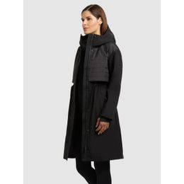 Kurzmantel Khujo "ELSA", Damen, Gr. S, schwarz, 100% Polyester, leicht gl&auml;nzend, regular fit knielang, eingesetzt elastischer Bund mit Daumenl&ouml;chern, M&auml;ntel Kurzmantel