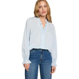 Klassische Bluse Zero "Damen mit R&uuml;schen", Damen, Gr. 34, blau (skyway), Web, Obermaterial: 74% Baumwolle, 23% Polyamid, 3% Elasthan, leicht transparent, figurumspielend normal, V-Ausschnitt, weit B&uuml;ndchen mit Gummizug, Blusen Bluse