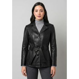 Lederjacke FELIX HARDY "Lederjacke mit G&uuml;rtel und Kn&ouml;pfen", Damen, Gr. M, schwarz, 100% Lammleder, Jacken