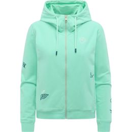 Sweatjacke Ragwear "Parya Embro", Damen, Gr. XXL (44), hellgr&uuml;n, Material: 95% Baumwolle, 5% Elasthan, gerade h&uuml;ftlang, Rundhals, &Auml;rmel ohne &Auml;rmelschlitz Rippstrickb&uuml;ndchen, Sweatjacken Sweatjacke, Damen Zipper mit Stickereien