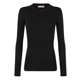 Rundhalspullover FELIX HARDY "Zopfmuster Pullover mit Rundhals", Damen, Gr. M, schwarz, 100% Baumwolle, Pullover Rundhalspullover