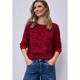 Langarmbluse Street One, Damen, Gr. 44, salsa rot, Stoff, 100% Viskose, gemustert, normal normal, Rundhals, B&uuml;ndchen, Blusen, aus softer Viskose