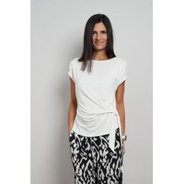Kurzarmshirt Seidel Moden, Damen, Gr. 44, sanftes wei&szlig;, Jersey, Obermaterial: 94% Viskose, 6% Elasthan, unifarben, normal h&uuml;ftbedeckend, Rundhals, Shirts, Rundhals-Shirt mit Knoten-Detail an der Seite - MADE IN GERMANY